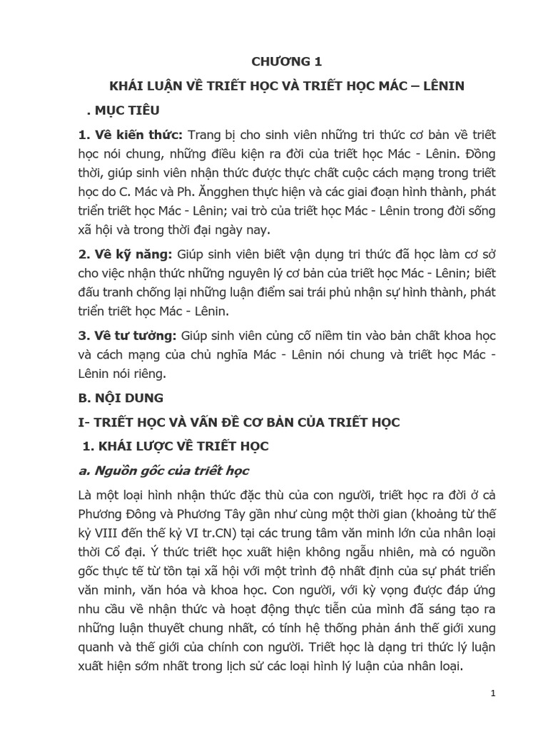 Chuong 1 - Khai Luoc Ve Triet Hoc Va Triet Hoc Mac-Lenin | PDF