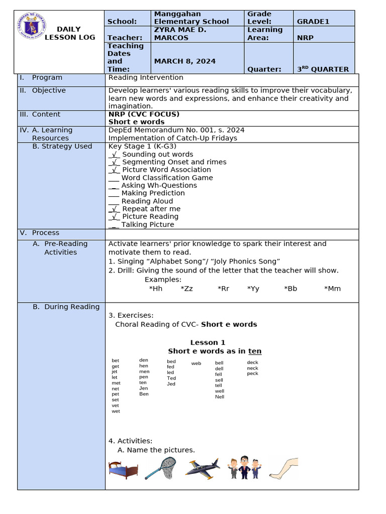 Grade 1 NRP - CatchUp | PDF | Learning | Behavior Modification