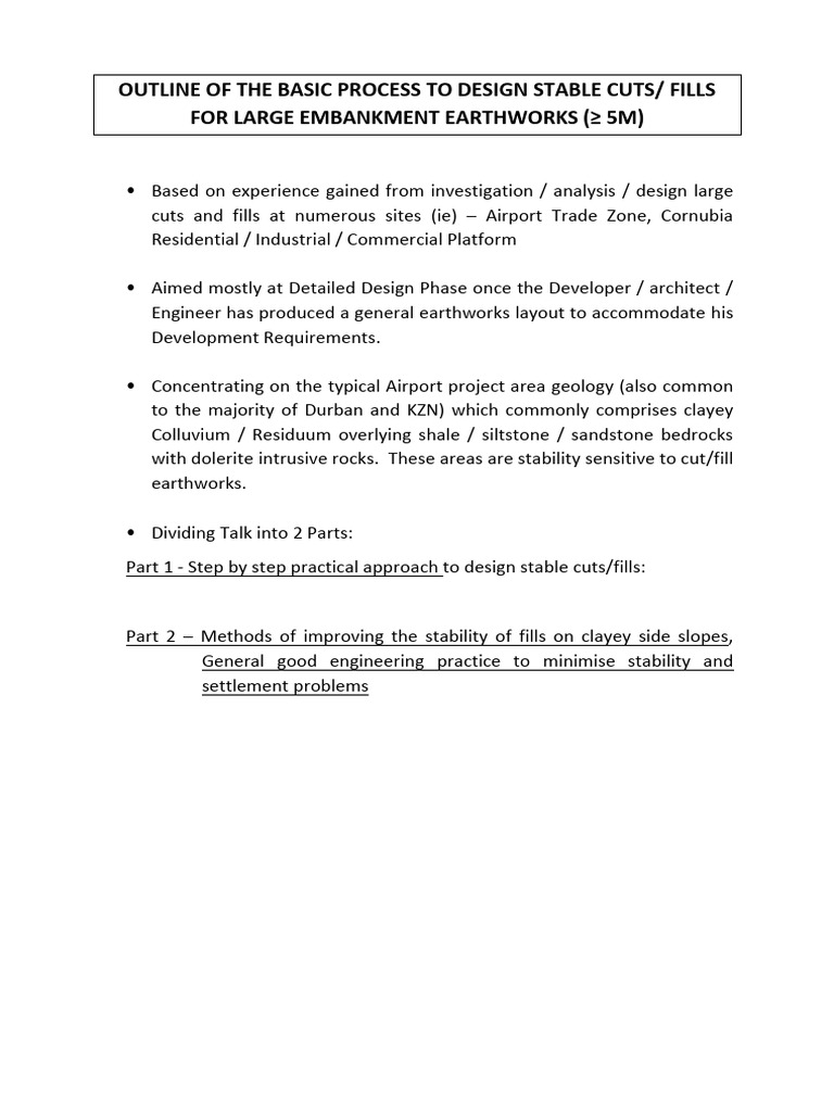 Outline of Basic Process For Large Cut Fill Design - Combined PDF | PDF