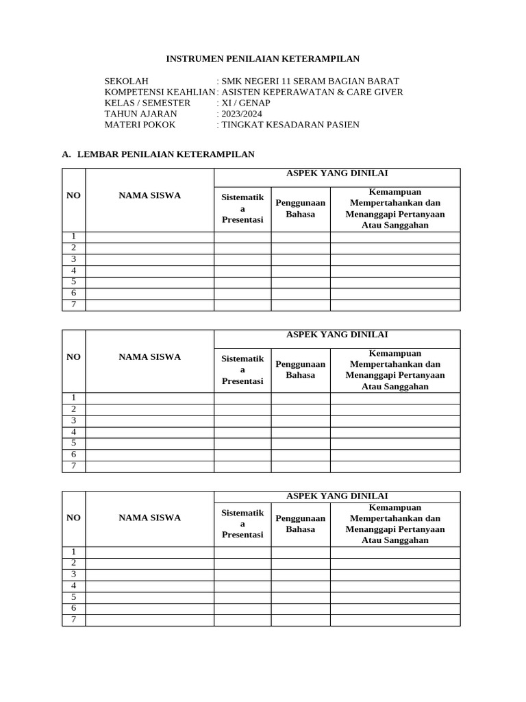 Instrumen Penilaian Keterampilan | PDF