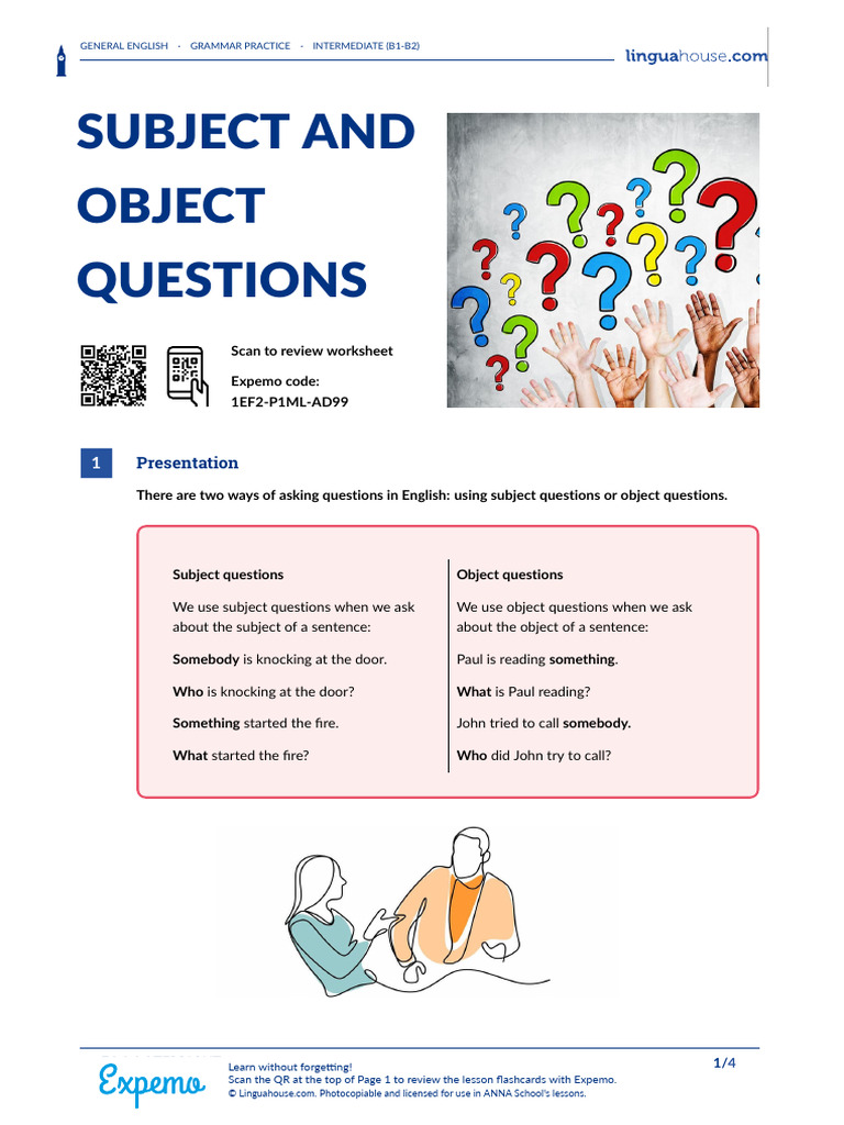 Subject and Object Questions British English Teacher B1 B2 | PDF | Verb | Question
