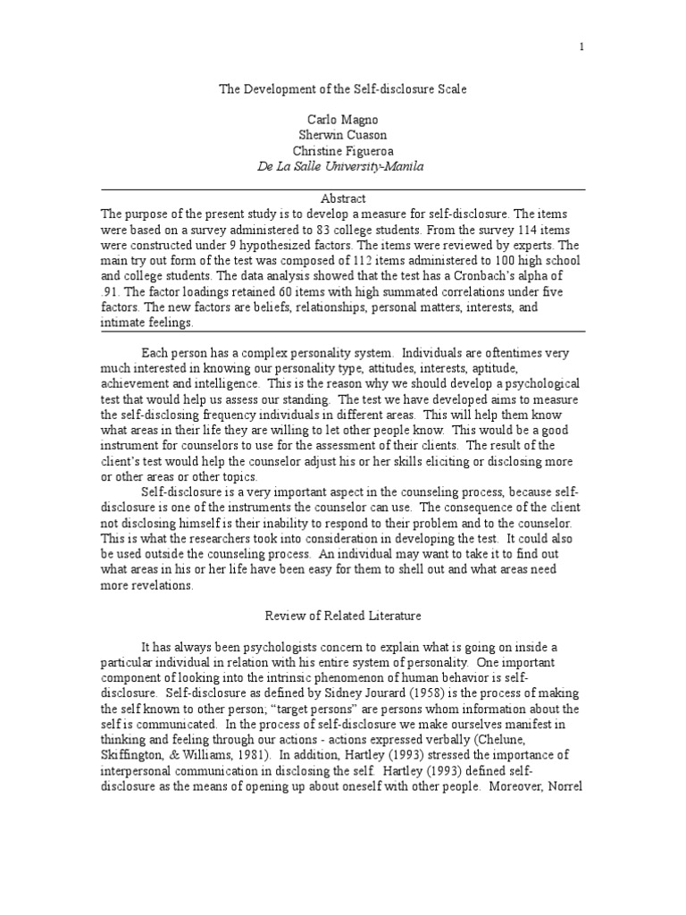 The Development of The Self-Disclosure Scale | PDF | Factor Analysis ...