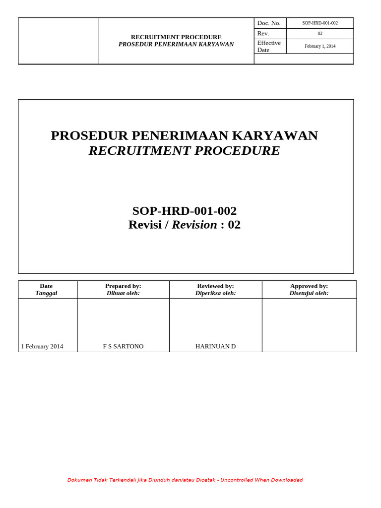 Sop-Hrd-Prosedur Recruitment | PDF