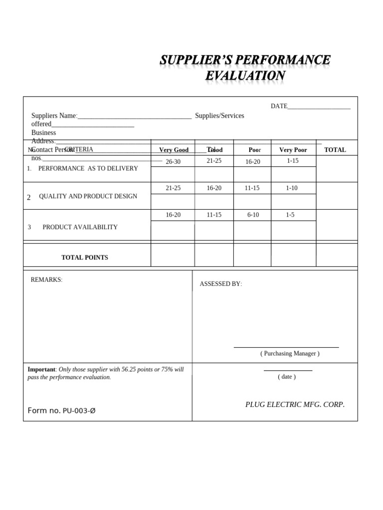 Form4 Supplier Assessment | PDF