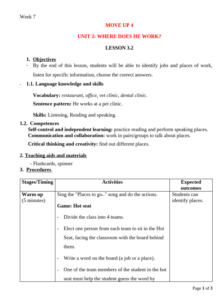 Week 7 - Move Up - Unit 2 - Lesson 3.2 - Grade 4 | PDF