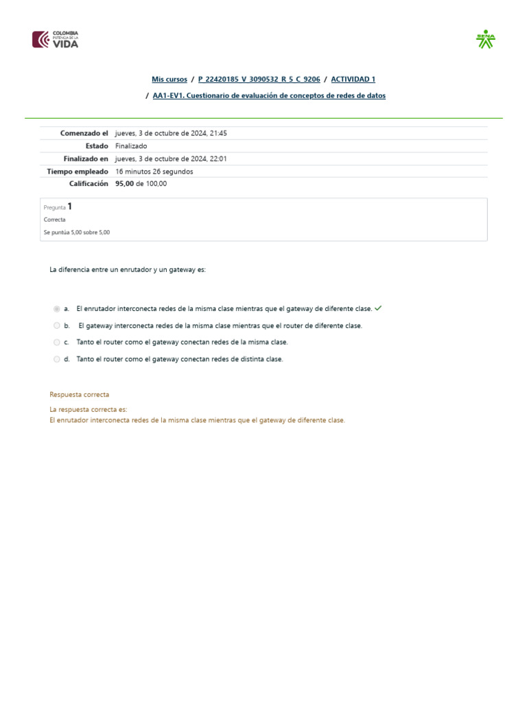 AA1-EV1. Cuestionario de Evaluación de Conceptos de Redes de Datos - Revisión Del Intento ...