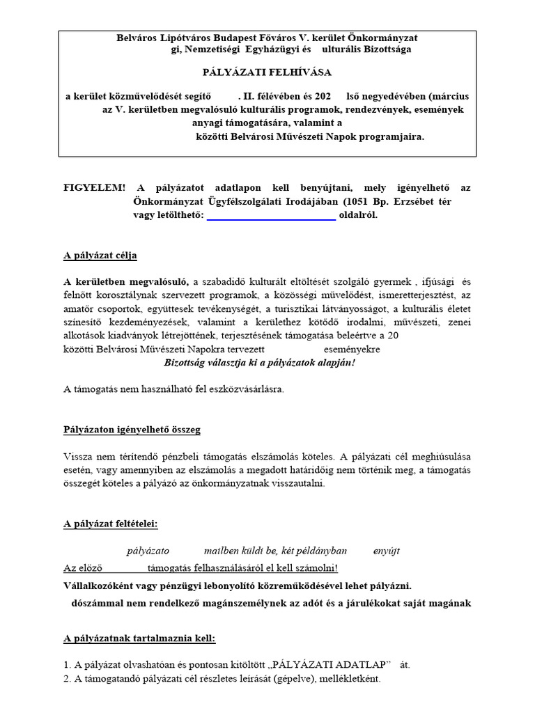 Kulturalis Palyazati Kiiras 2024 | PDF