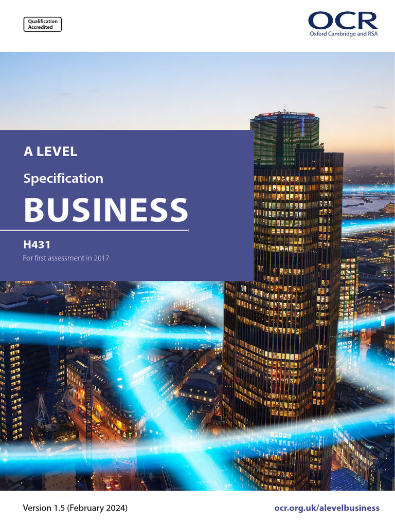 Specification Accredited A Level Gce Business h431 | PDF