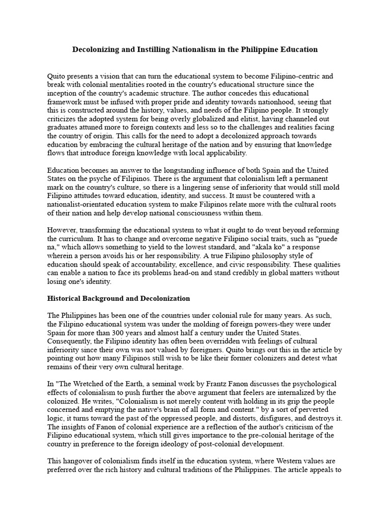 Decolonizing and Instilling Nationalism in The Philippine Education | PDF
