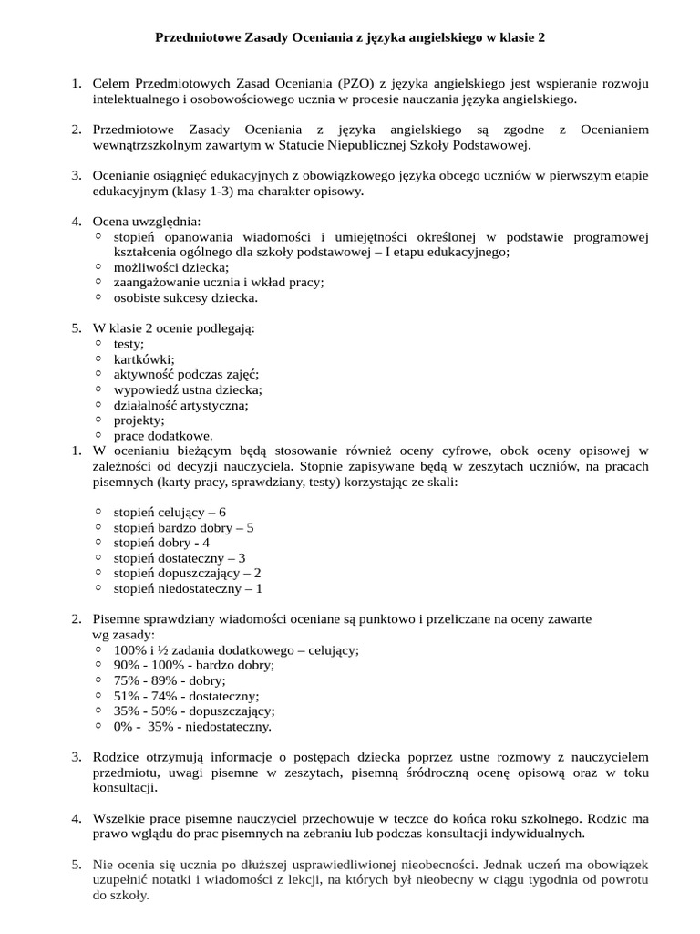 PZO Angielski Klasa 2 | PDF