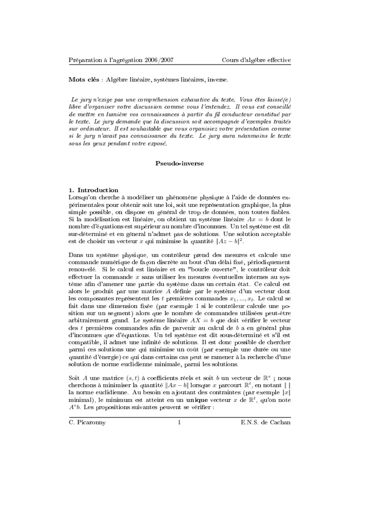 Pseudo Inverse | PDF