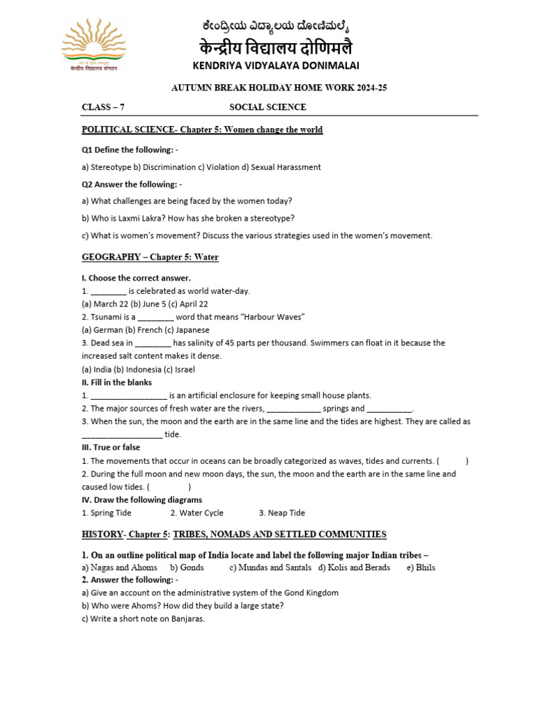 SSt Class 7 Autumn Break HHW | PDF