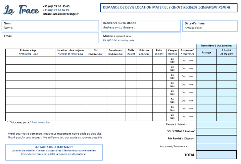 Tableau Devis La Trace | PDF