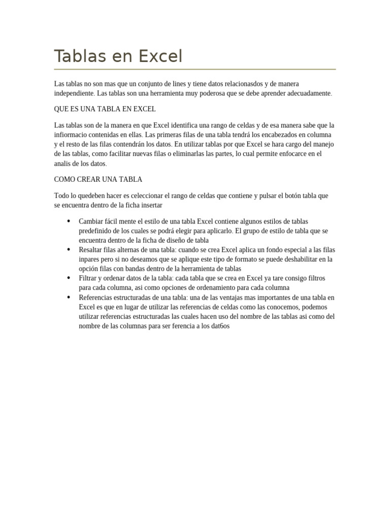 Tablas en Excel | PDF