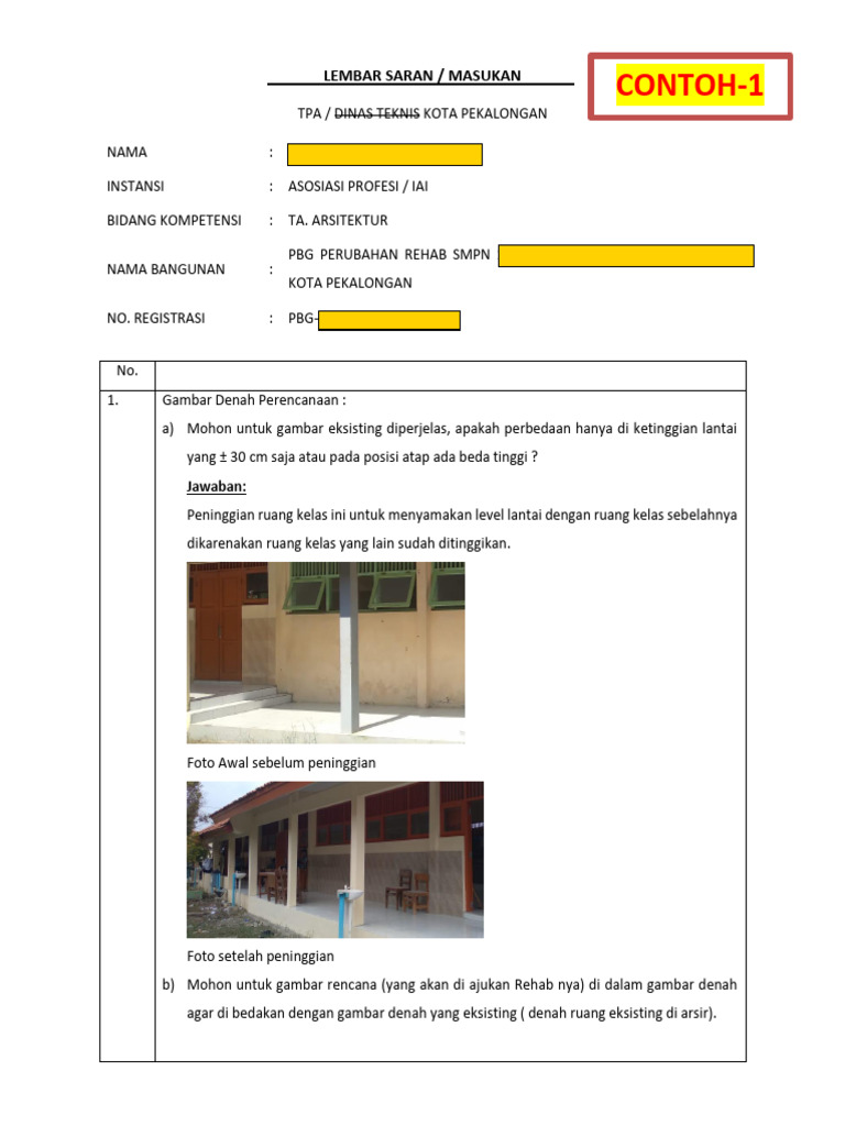 (CONTOH) Saran TPA-Jawaban Pemohon PBG - SLF | PDF