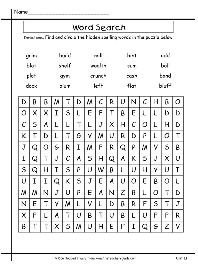 Spelling Search TT G - Wonders 4 - Unit 1 Week 1 | PDF