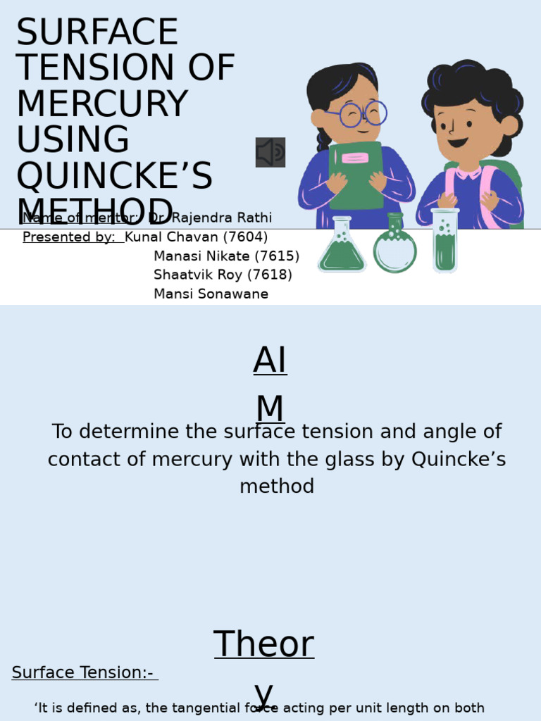 Surface Tension of Mercury Using Quincke's Method | PDF