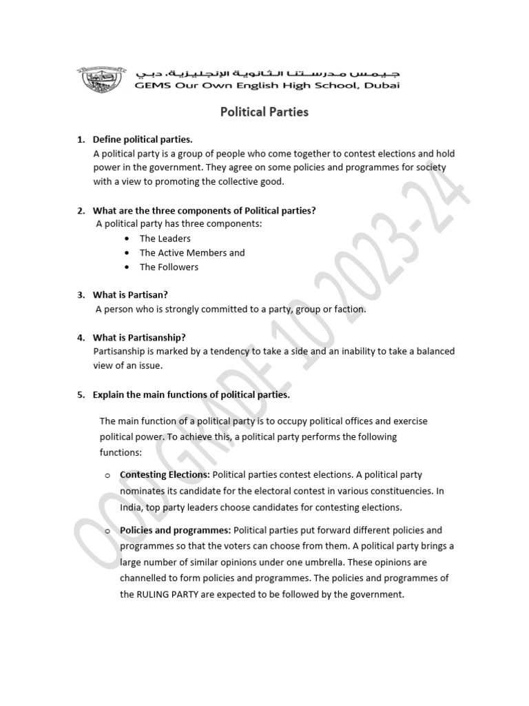 Political Parties Notes | PDF