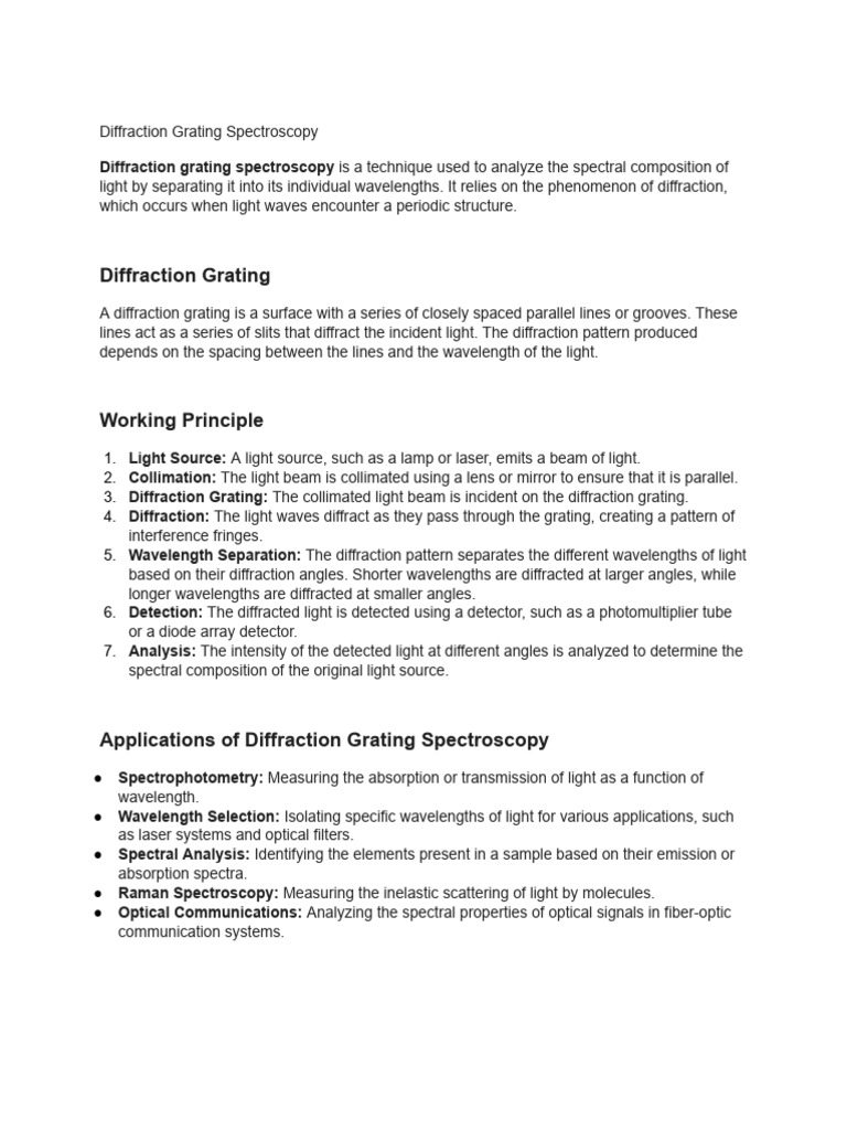 Diffraction Grating Spectroscopy Explain in Detail | PDF
