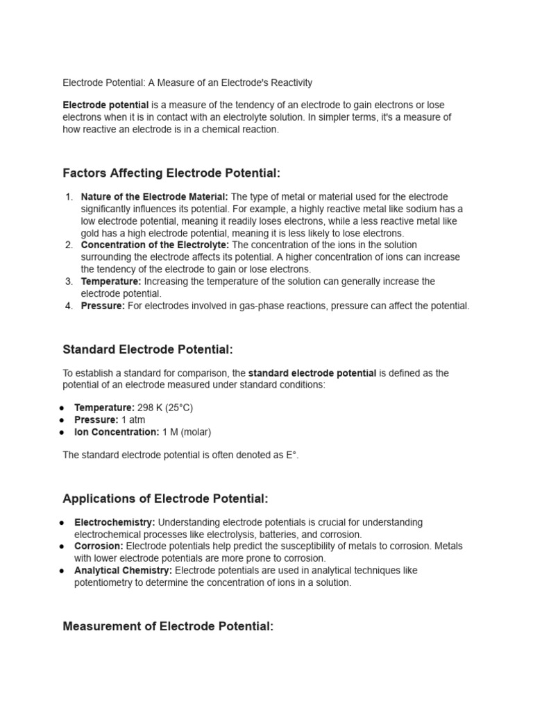 Electrode Potential Define and Explain | PDF