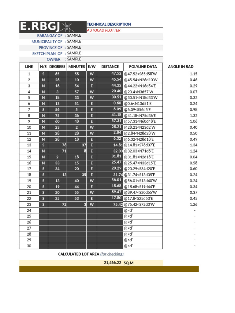 Lot Plan Plotter - Excel To Cad | PDF