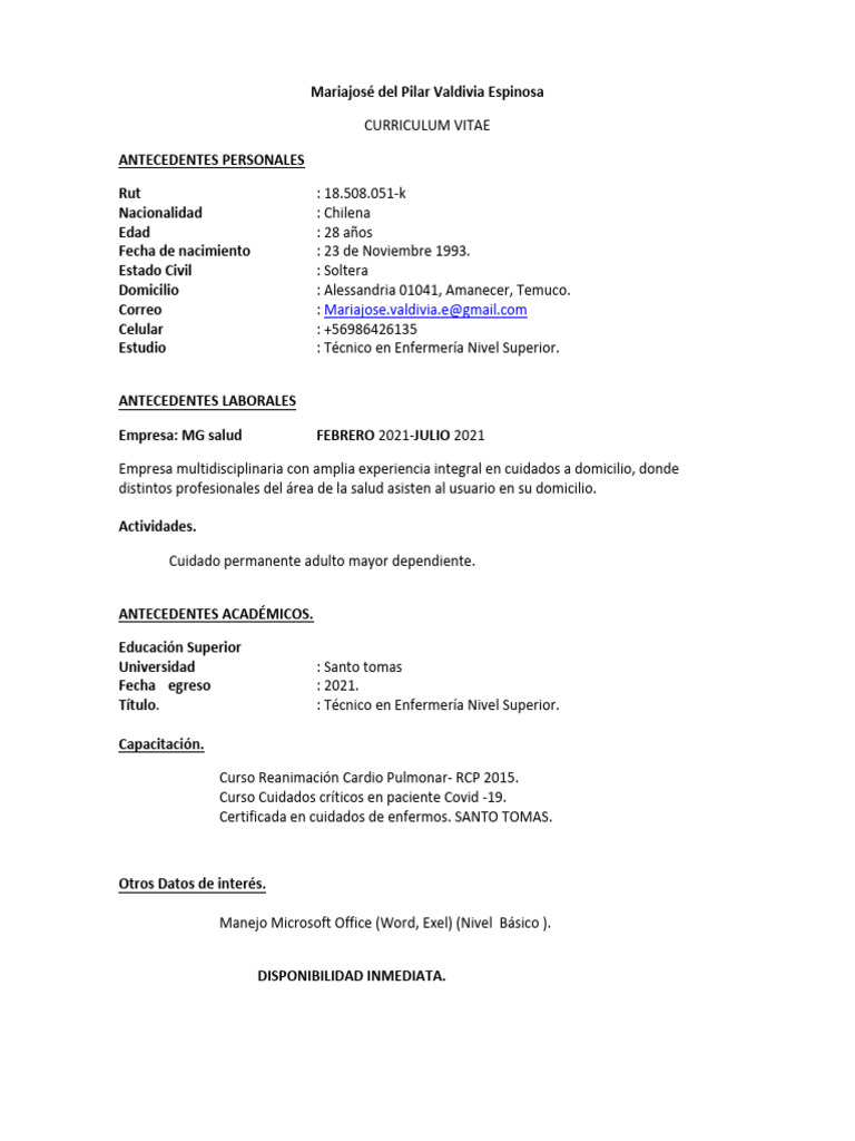 CV Maria Jose Valdivia | PDF