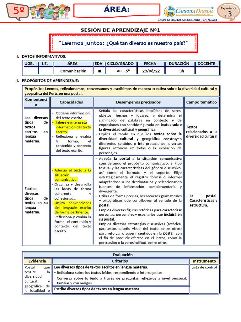 5° Sesión de Aprendizaje-Sesión1-Leemos Juntos-Sem.4-Exp.3-Comunicación | PDF