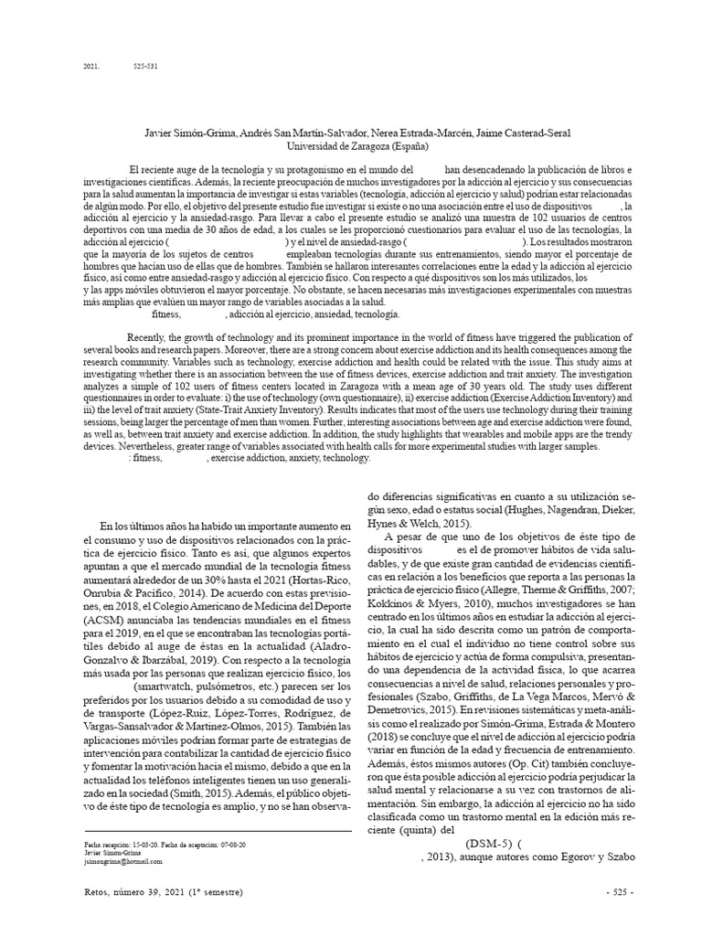 2021 - Simón Et Al - Relationship Between Exercise Addiction, Use of ...