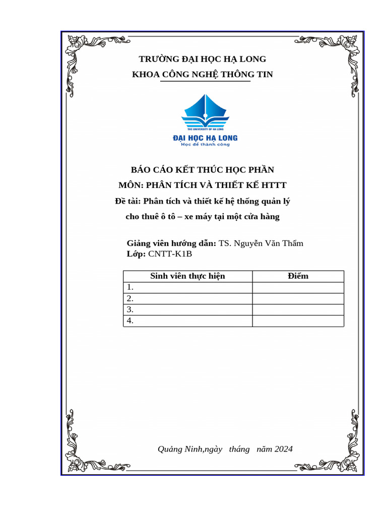 Báo Cáo PTTK-HTTT k1b | PDF