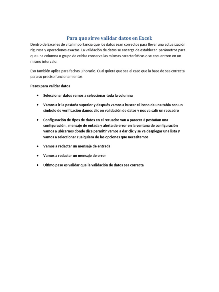 Para Que Sirve Validar Datos en Excel | PDF
