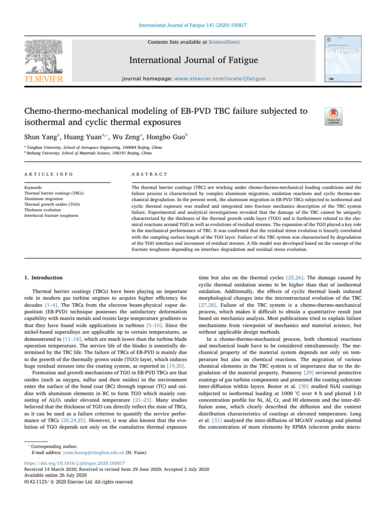 Chemo Thermo Mechanical Modeling of EB PVD TBC Failure - 2020 ...