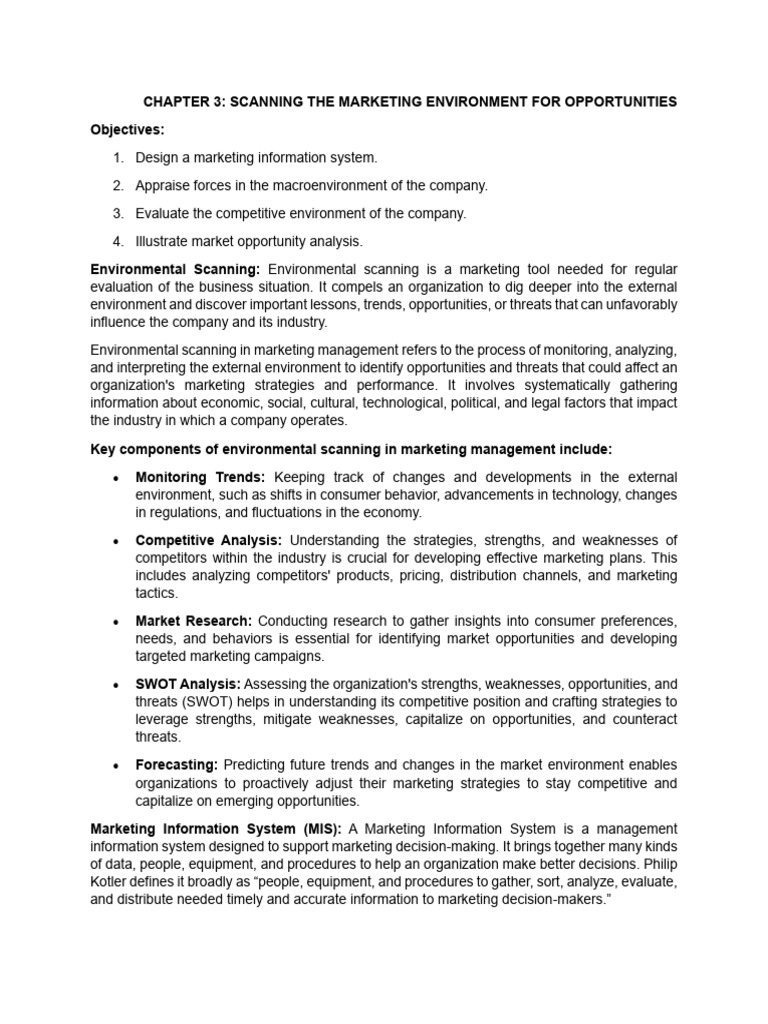 Marketing Environment Scanning Strategies | PDF | Marketing | Swot Analysis