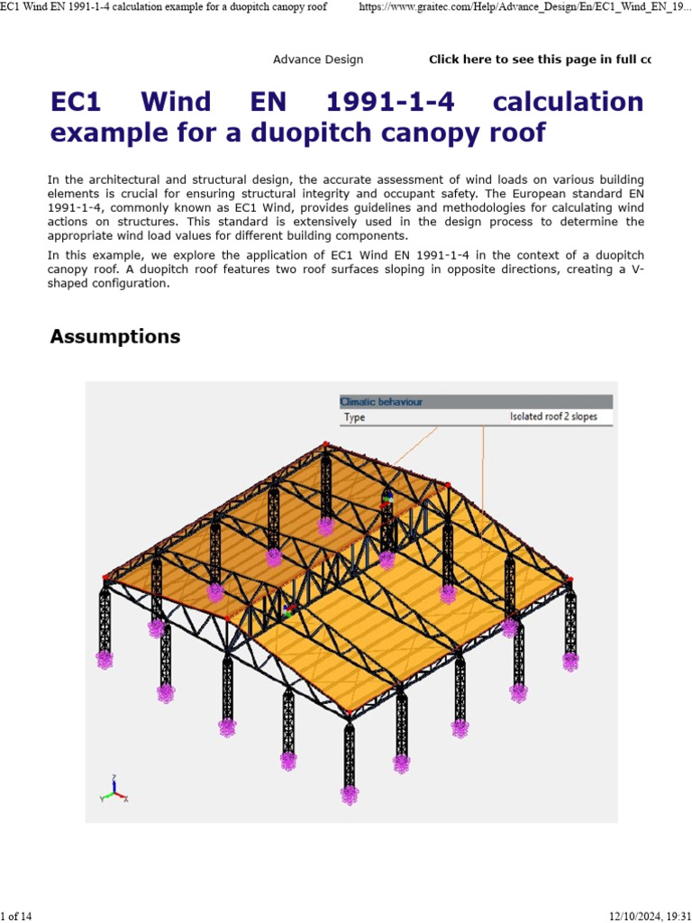 EC1 Wind EN 1991-1-4 calculation example for a duopitch canopy roof | PDF