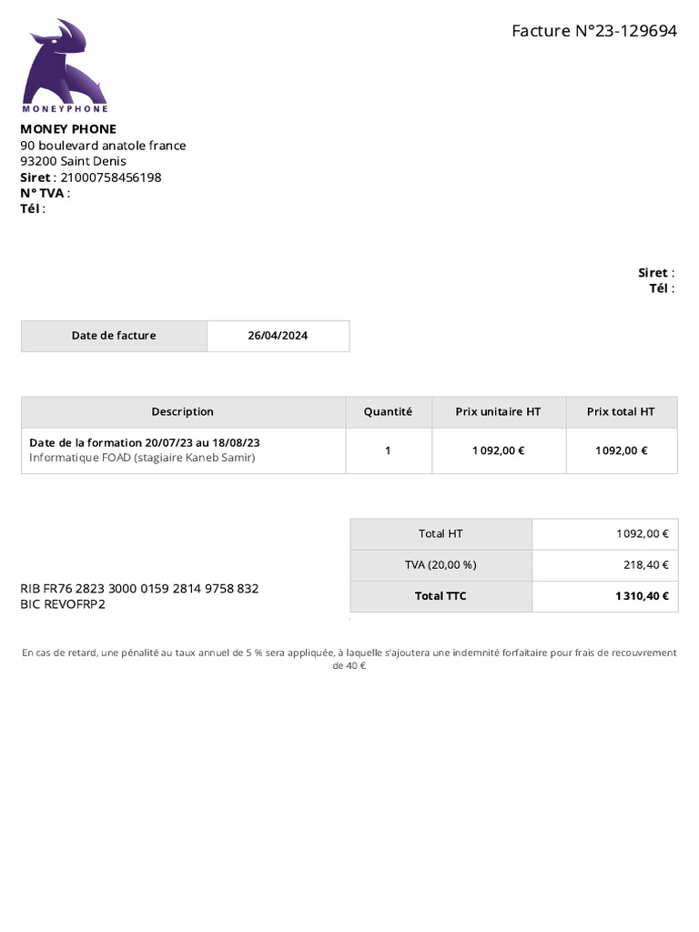 Facture N°23-129694 | PDF