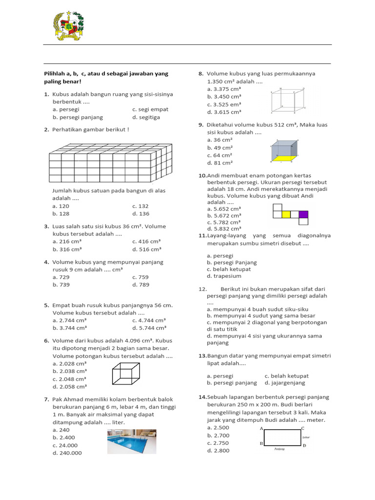Matematika Soal Ujian Mid Semester Genap 2023 2024 Kelas 5 SDN 060967 Medan Belawan | PDF