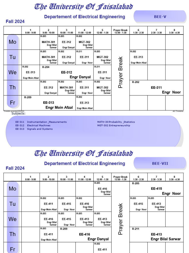 Timetable Fall2024 Classwise | PDF | Electromagnetism | Computer Engineering