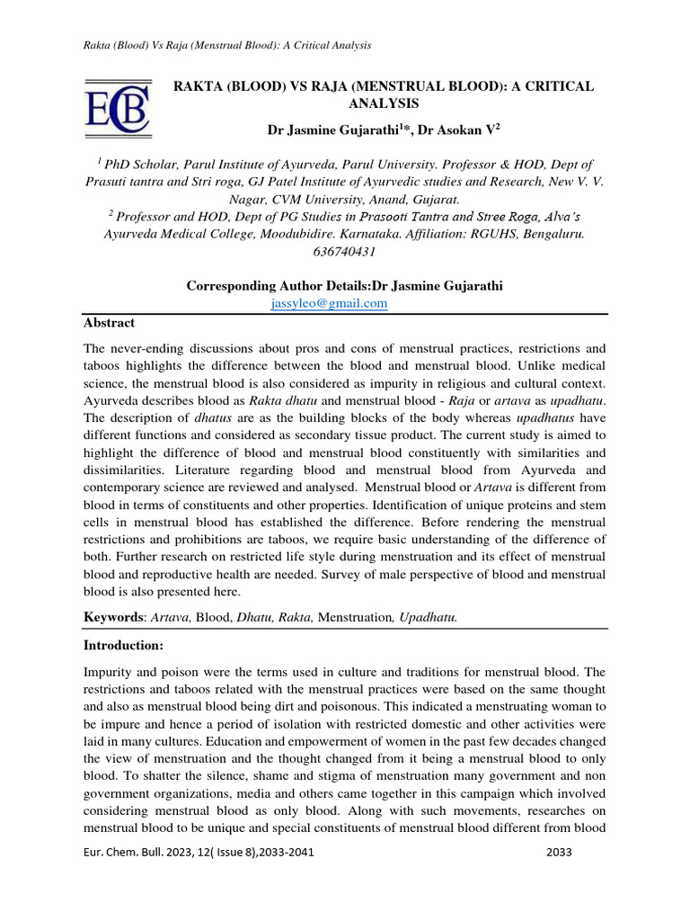 Menstrual Blood Rakta Blood X Raja Blood | PDF