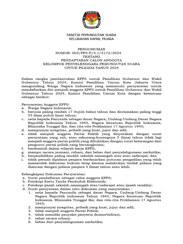 Pengumuman Pps Pendaftaran Kpps | PDF