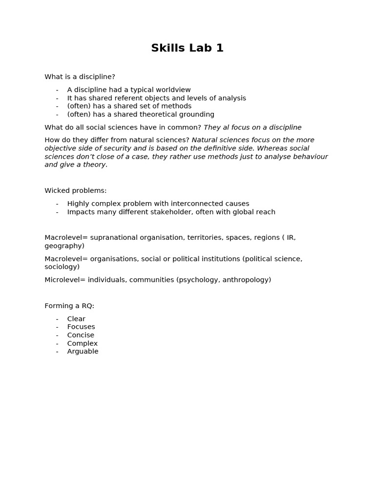 Skills Lab 1 Notes | PDF