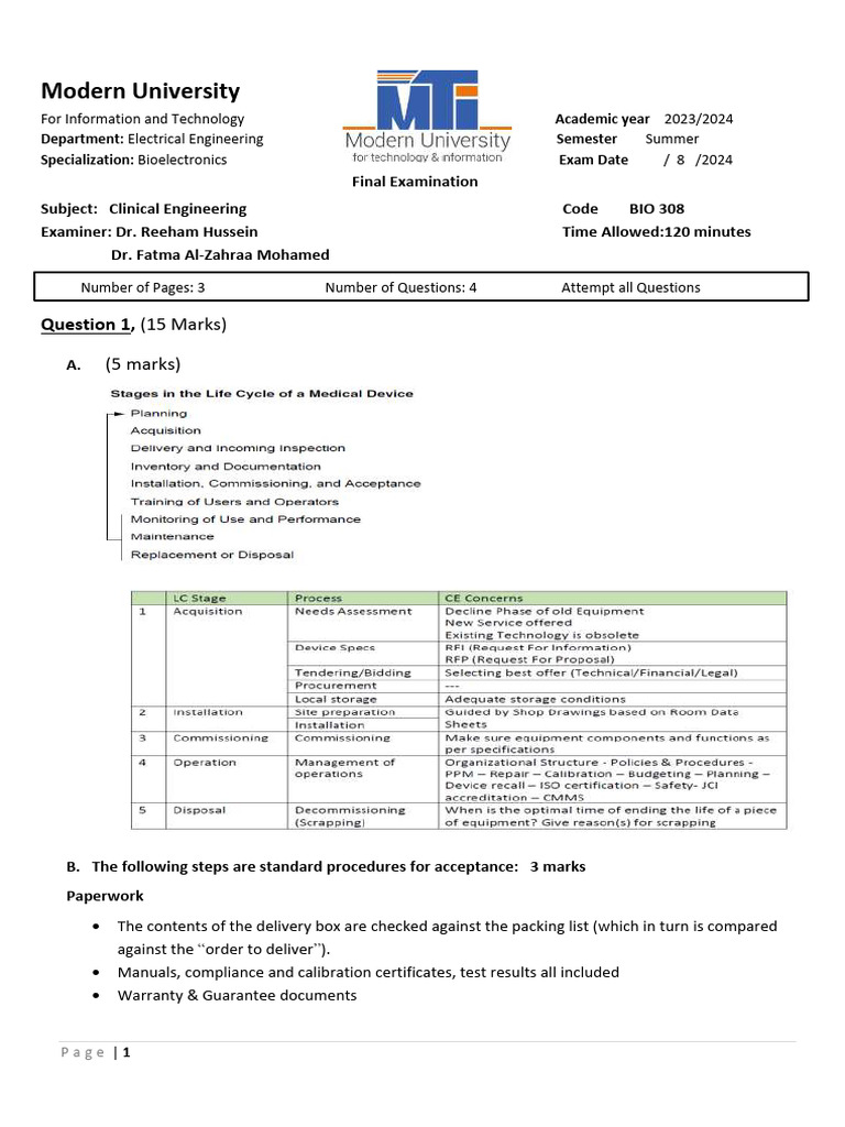 BIO 308 Summer 2024 Model Answer (1) | PDF