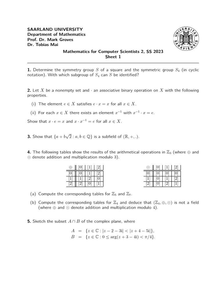 Problem Sheet 1 | PDF