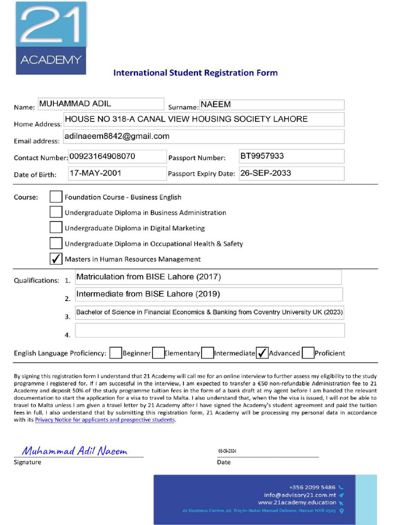 Muhammad Adil Naeem 21 Academy Documents | PDF