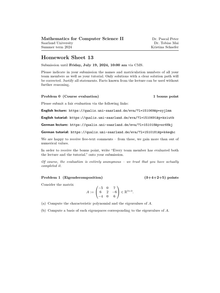 Homework Sheet 13 | PDF