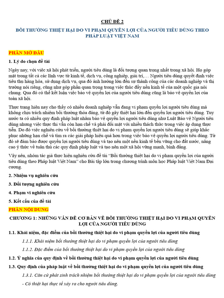 Btl - hk241 - chủ Đề 2 Btth Do Xâm Phạm Quyền Lợi Của Người Tiêu Dùng | PDF