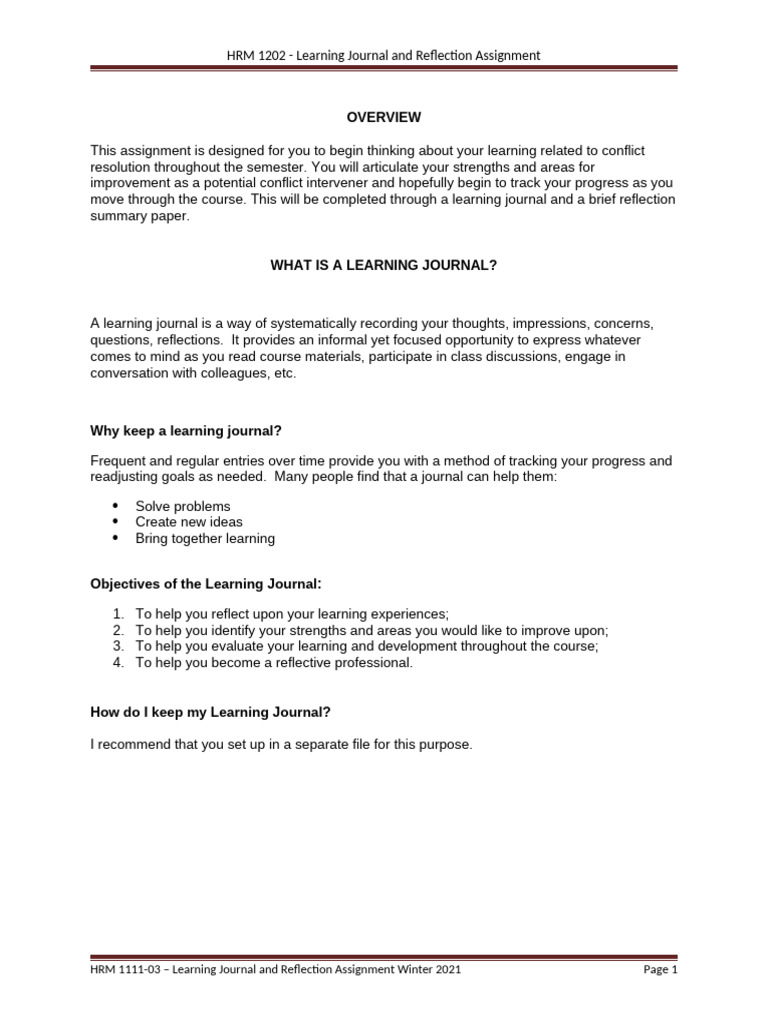 HRM 1202 - Learning Journal Reflection Assignment | PDF | Learning ...