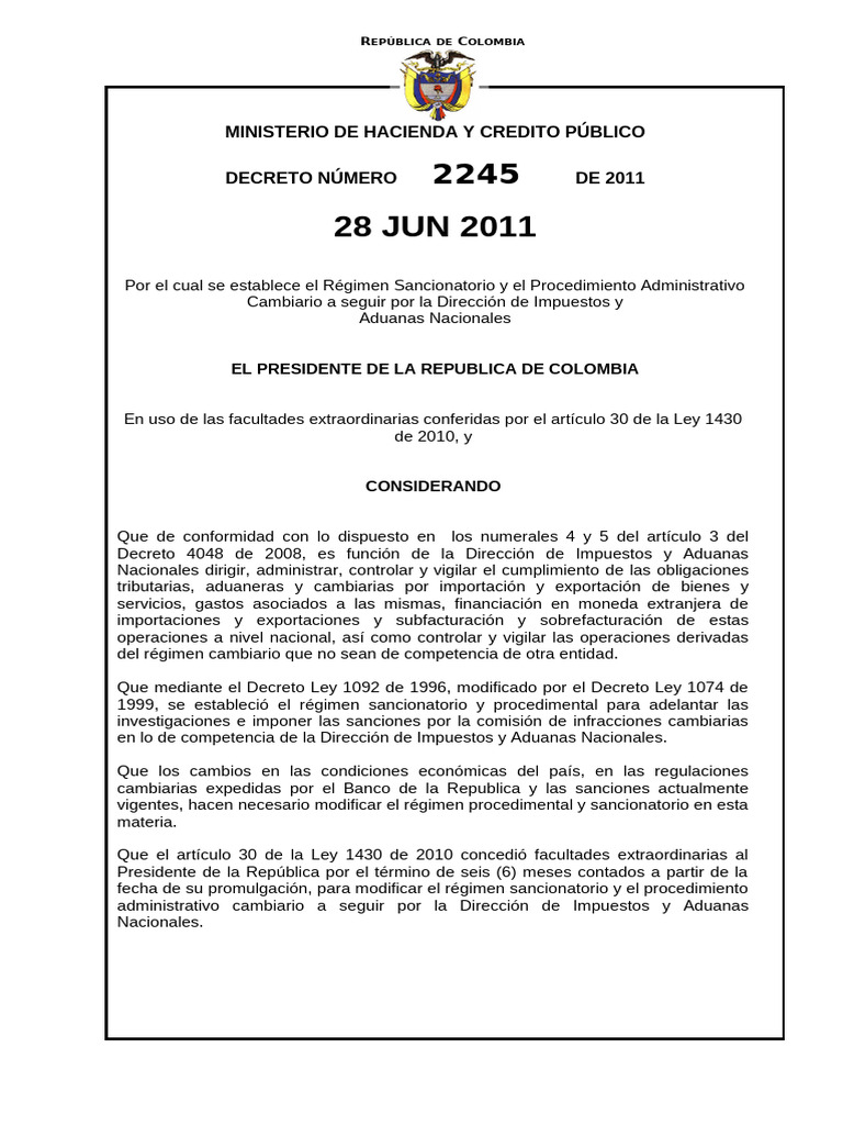 Decreto Ley 2245 de 2011 | PDF