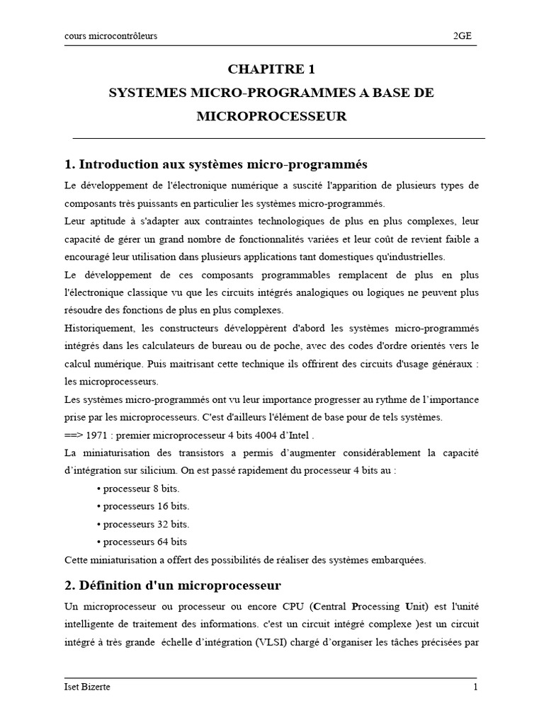 Chapitre 1 Systemes Micro Programmes A Base de Microprocesseur - 120802 | PDF