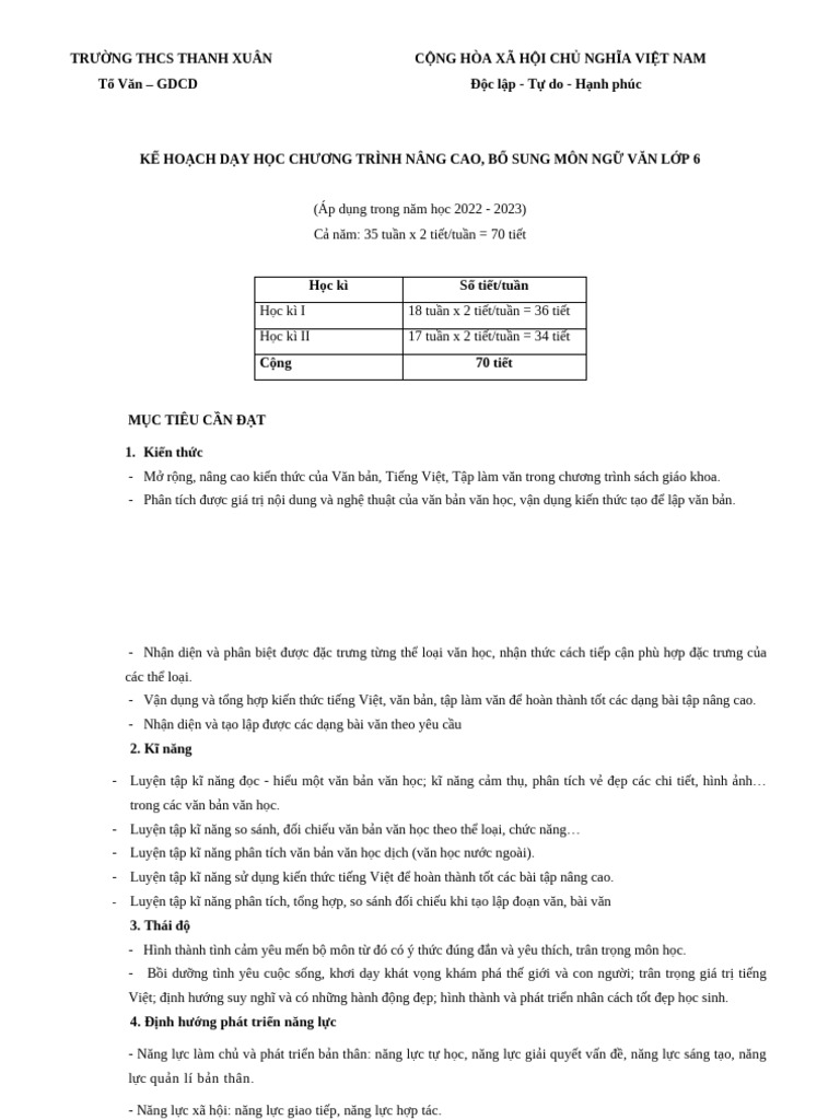 Văn 6 KHDH 23-24 | PDF