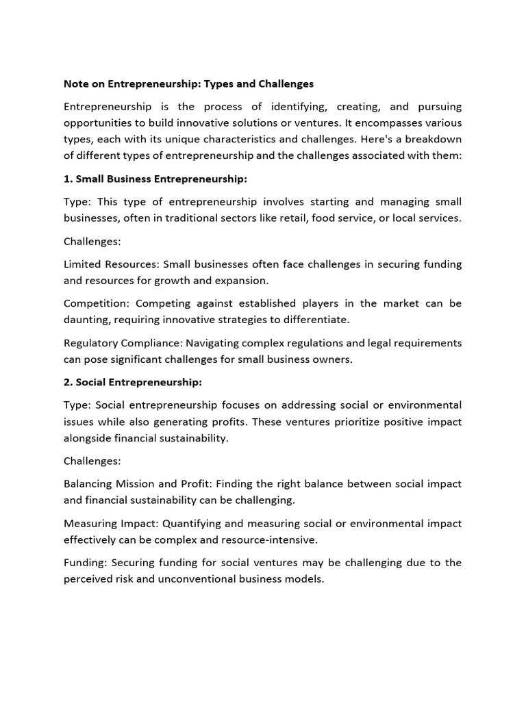 Note On Entrepreneurship | PDF