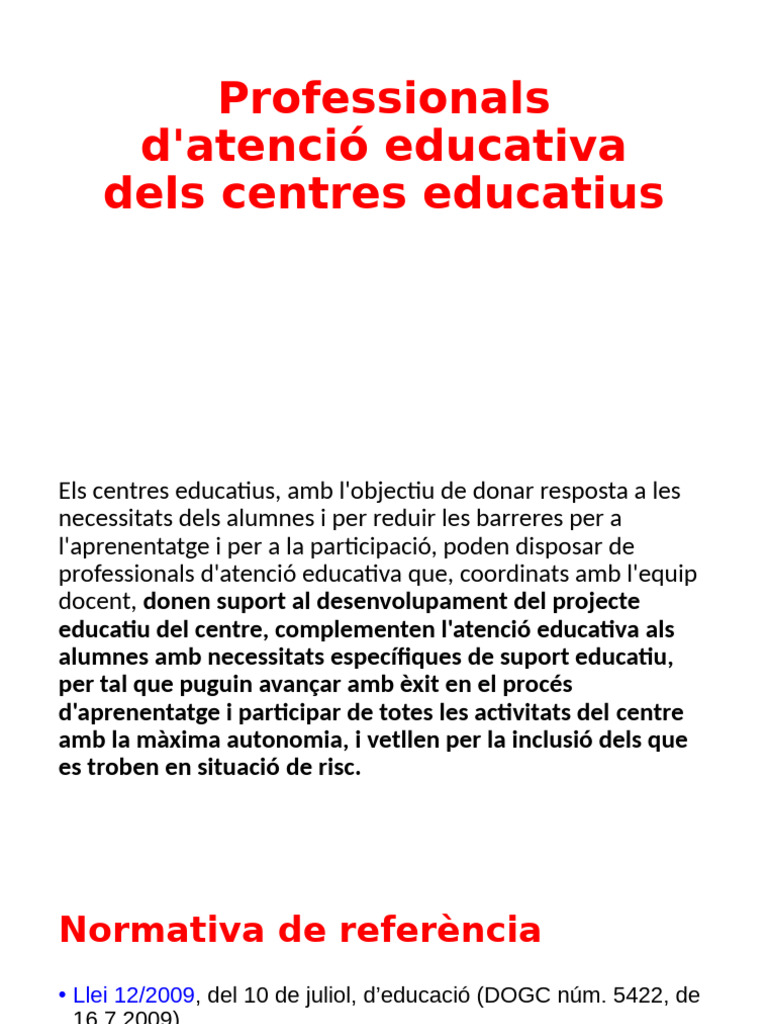 Professionals D'atenció Educativa Dels Centres Educatius | PDF